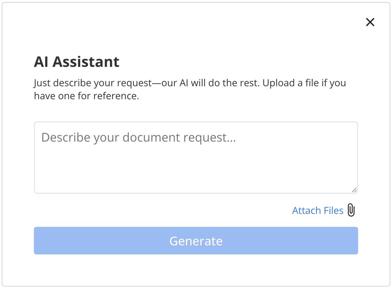 AI assistant modal showing checklist generation