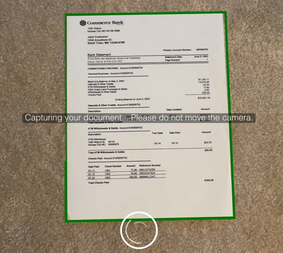 Document scanner interface showing mobile scanning